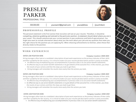 Resume Template With Photo CV Template With Photo Resume CV | Etsy