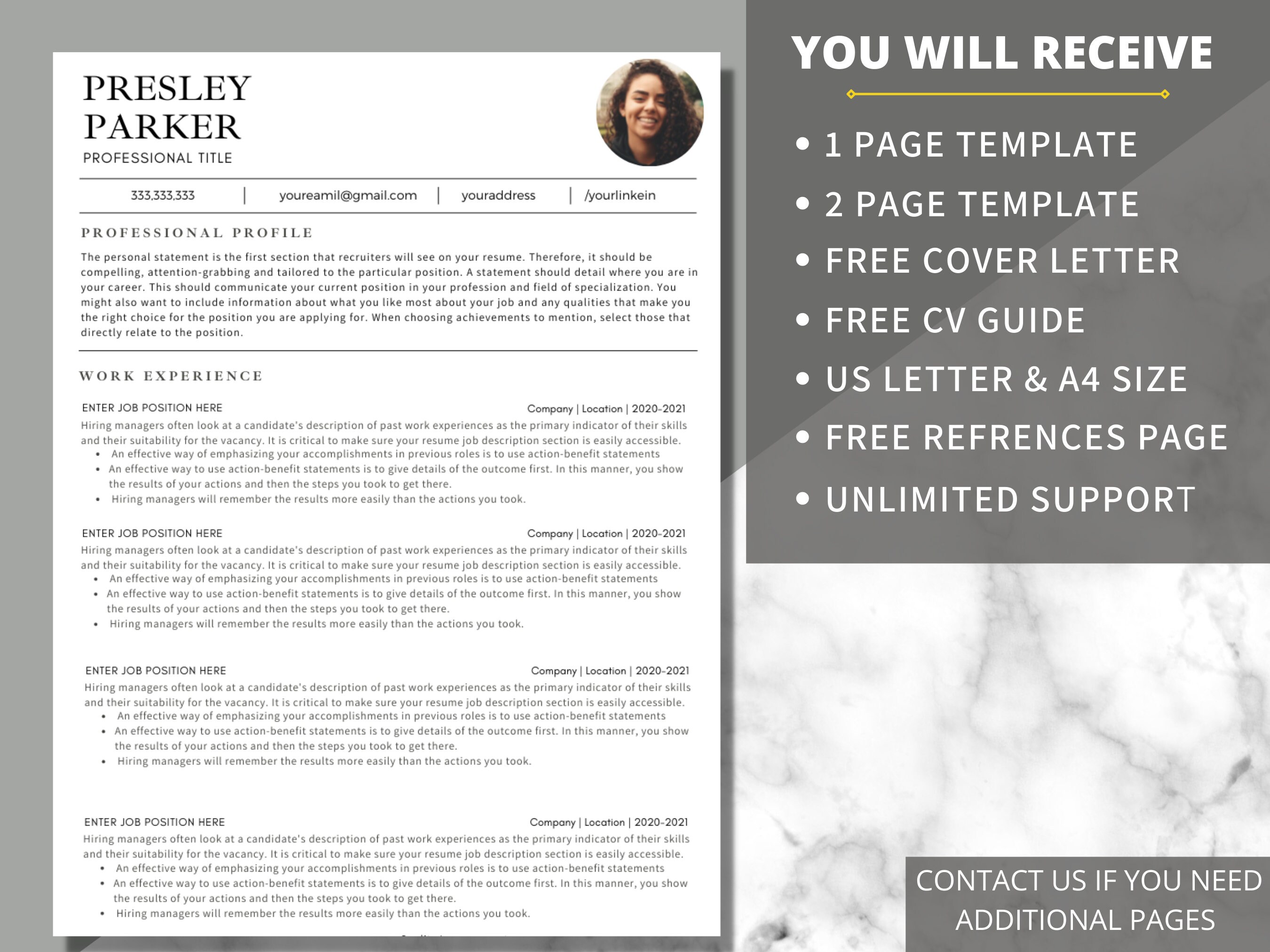 Resume Template With Photo CV Template With Photo Resume CV | Etsy