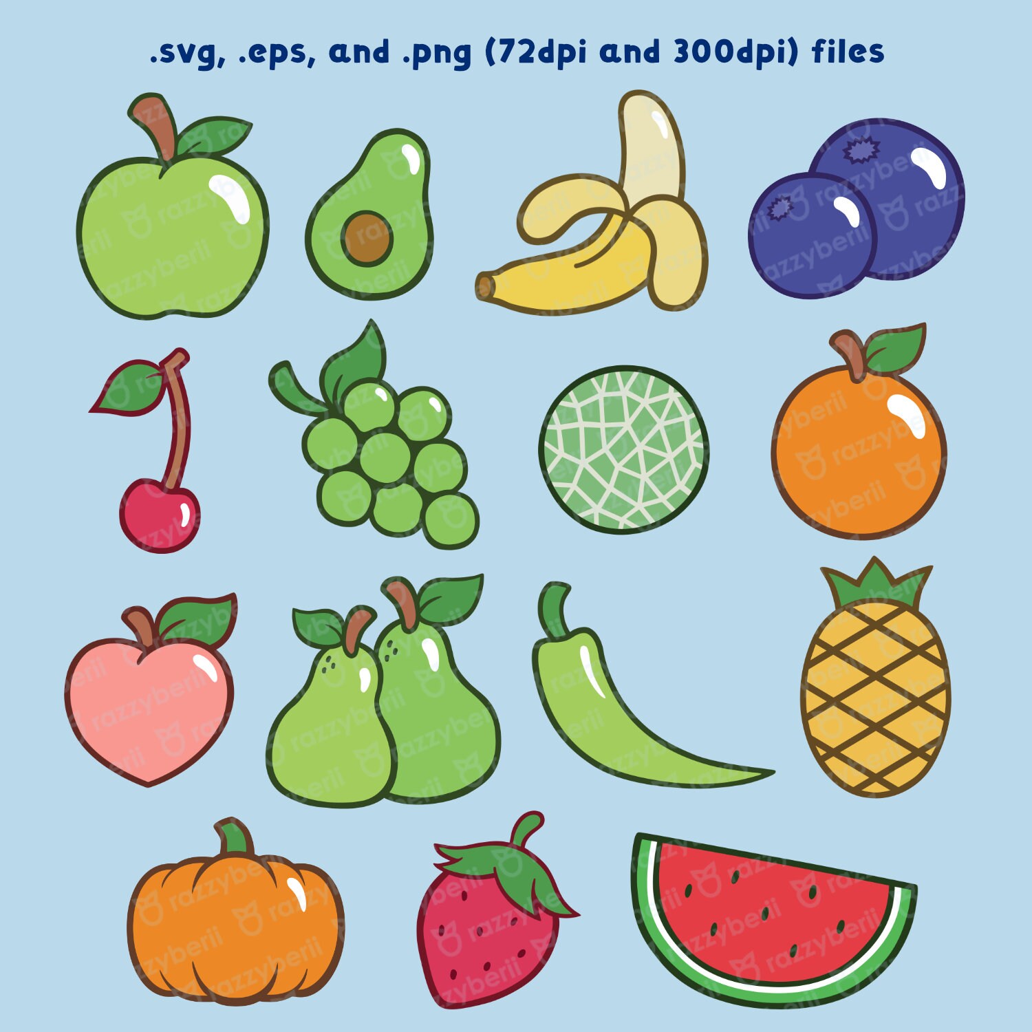 Berry Cute Fruit Clipart Vector Files SVG EPS PNG Bundle - Etsy
