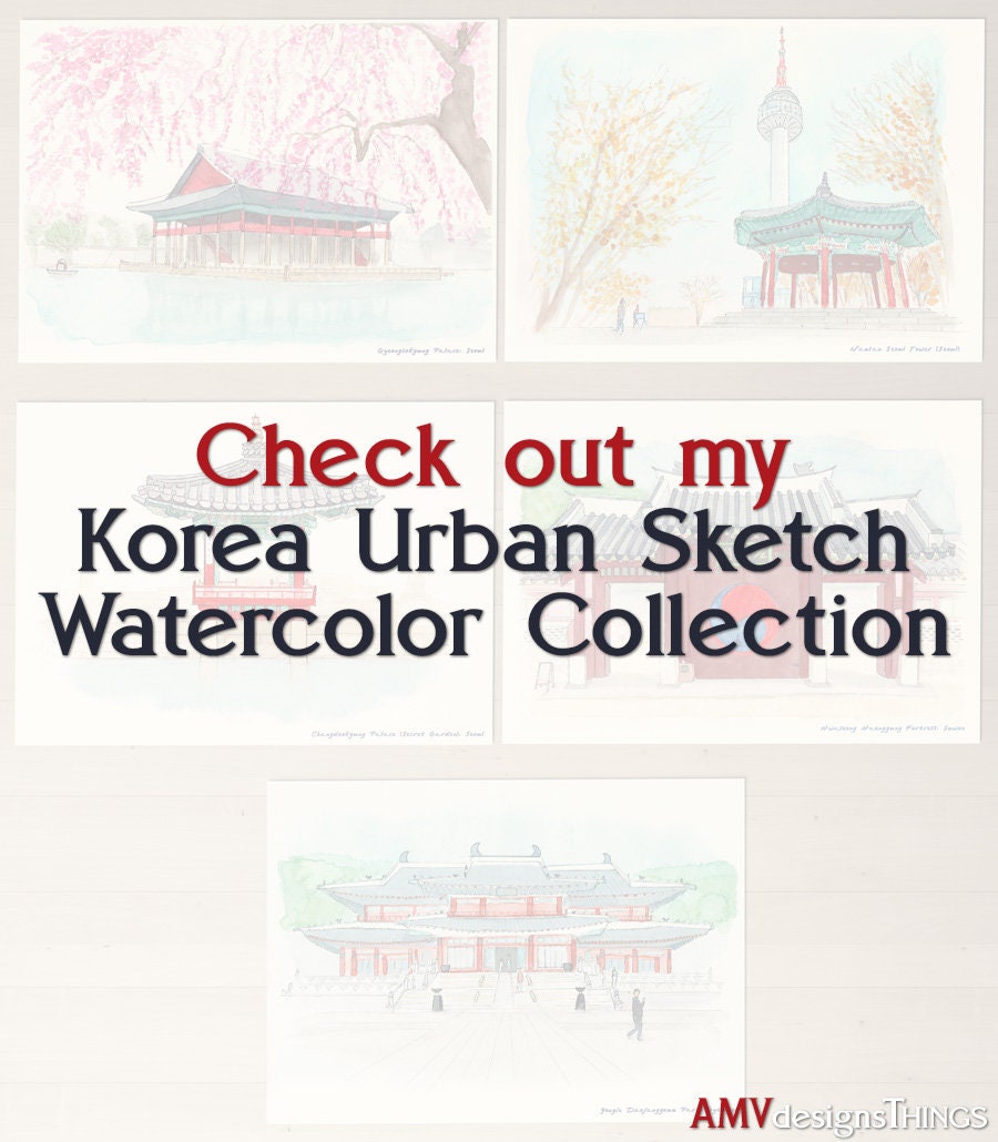 Namsan Seoul Tower (seoul) - South Korea Urban Sketch Watercolor ...