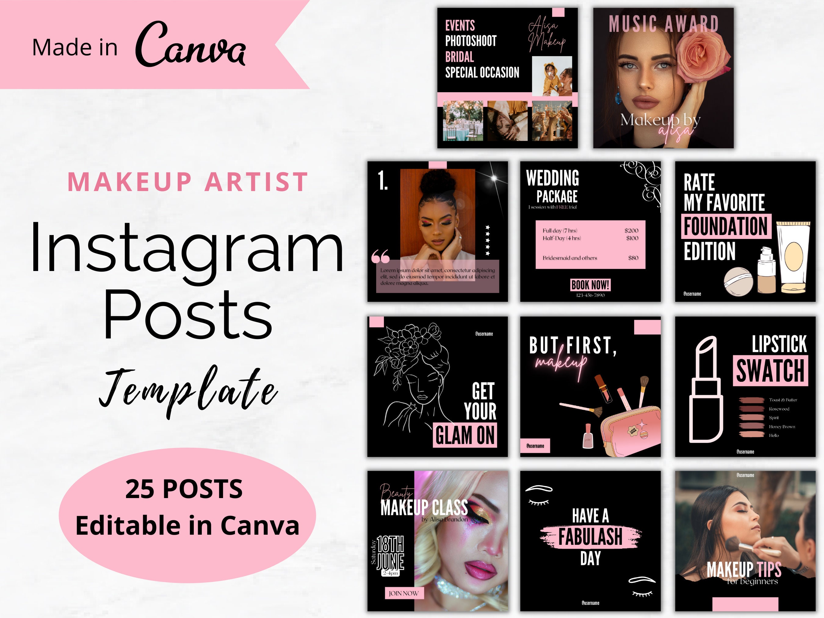 25 Makeup Artist Instagram Posts Template, Beauty MUA Artist Social ...