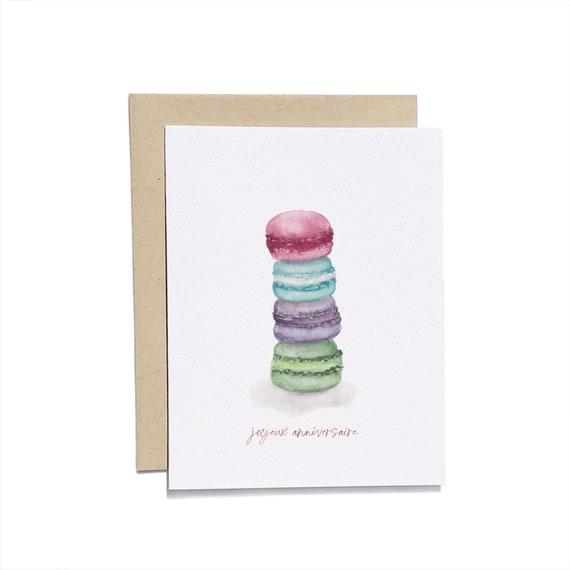 Macaron Happy Birthday Card Watercolor Greeting Card Any | Etsy
