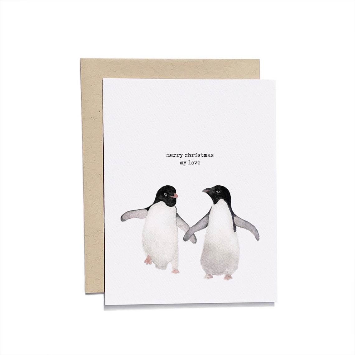 Christmas Penguins Greeting Card | Watercolor Penguin Love Card ...