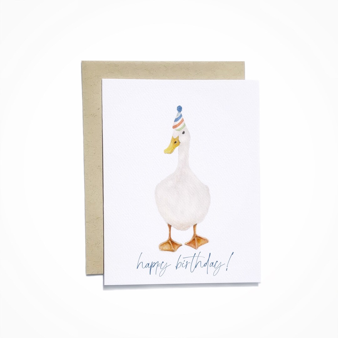 Party Duck Birthday Card | Watercolor Greeting Card - Etsy