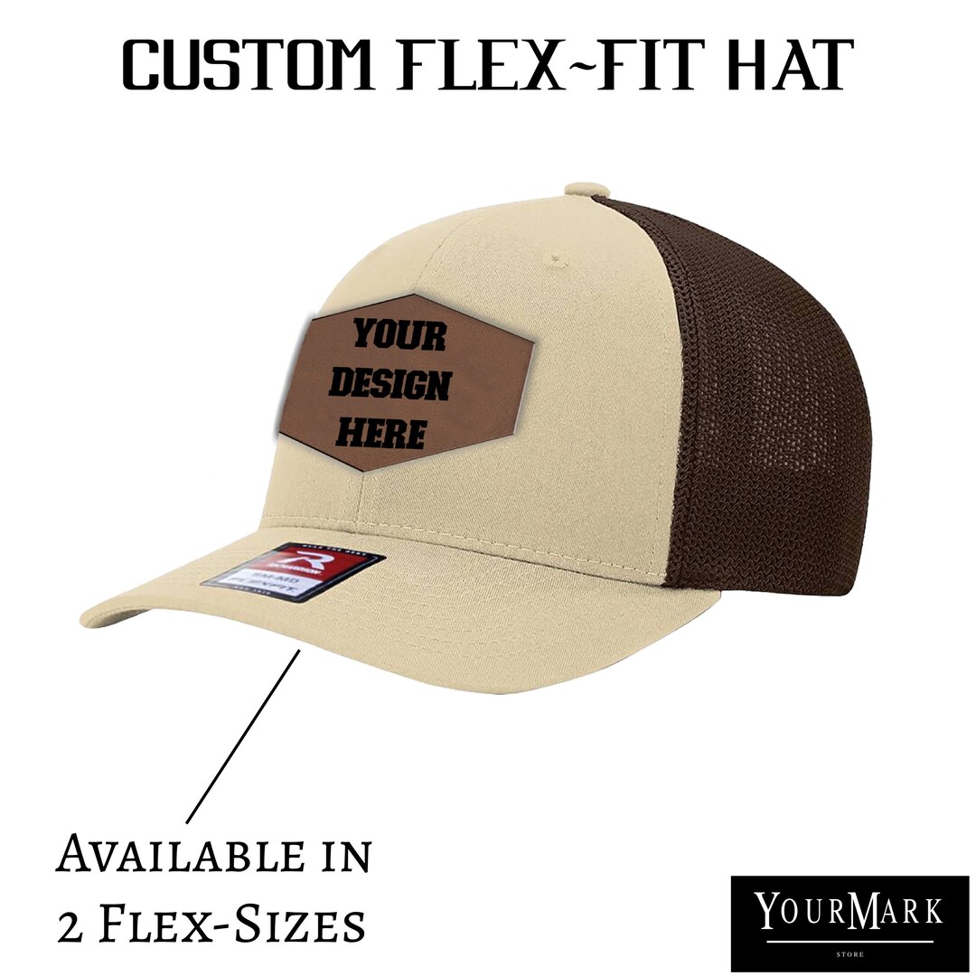 6 Panel Leather Patch Hat, Custom Leather Patch Flex-fit Hat, Flex-mesh Personalized Patch Hat ...