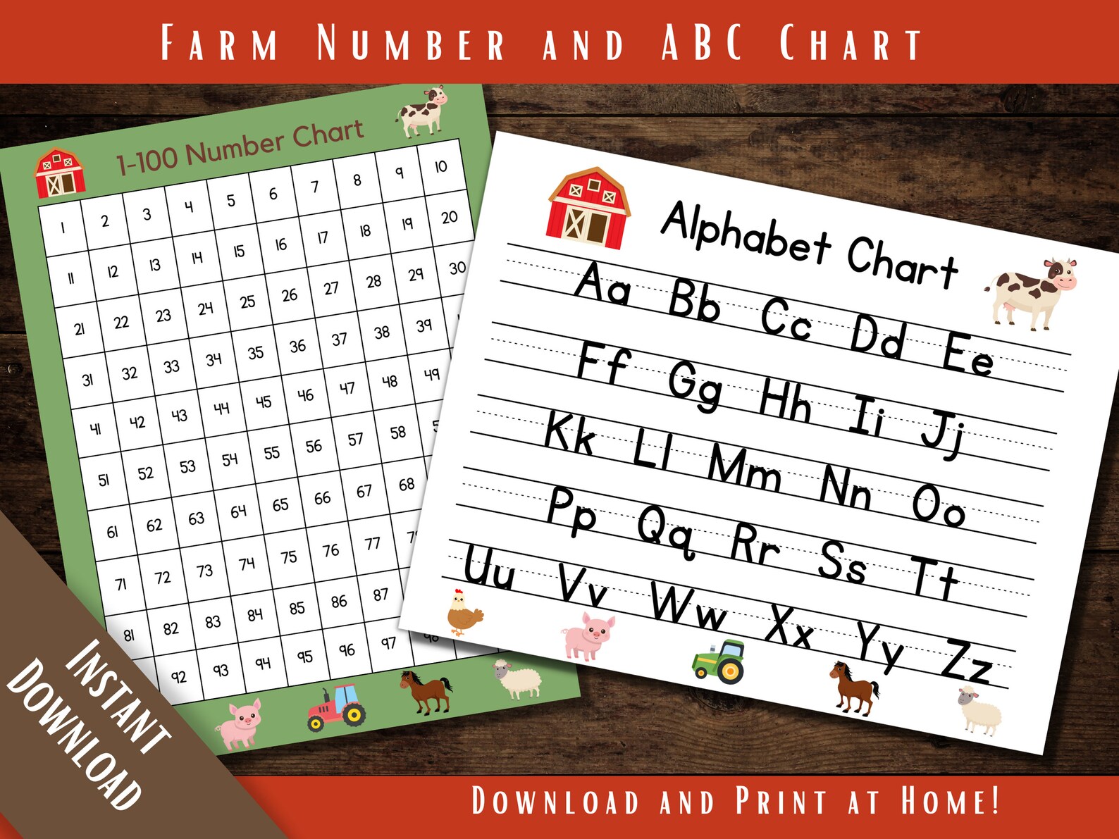Alphabet Chart, Number Chart, Instant Download, Handwriting Chart, 1 ...