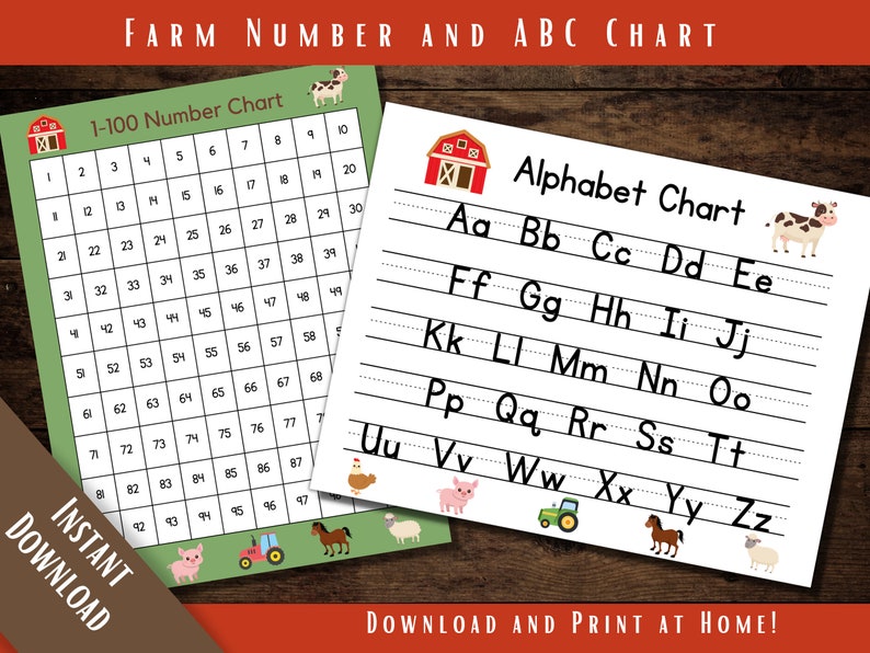 Alphabet Chart, Number Chart, Instant Download, Handwriting Chart, 1 ...