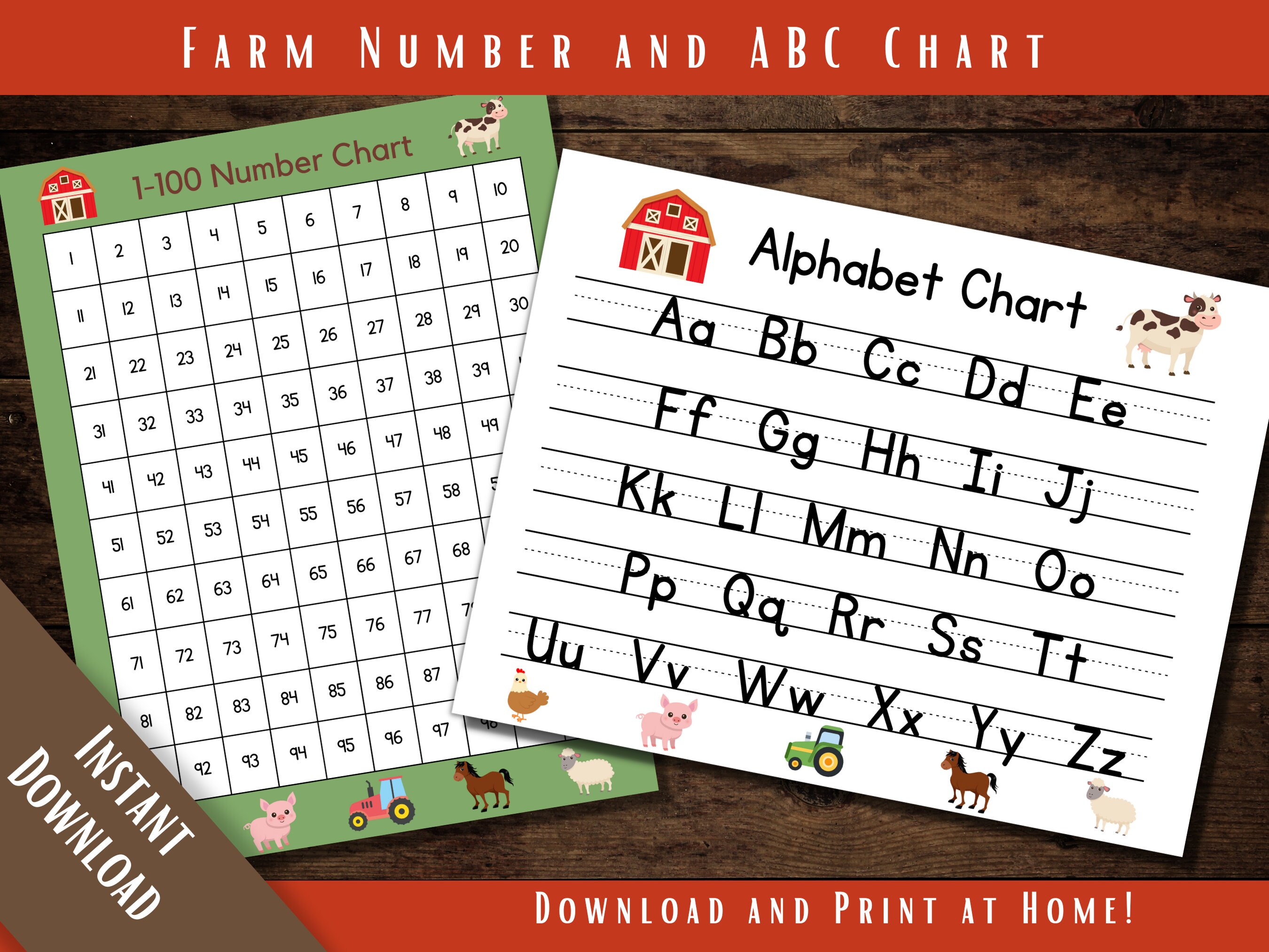 Alphabet Chart, Number Chart, Instant Download, Handwriting Chart, 1 ...