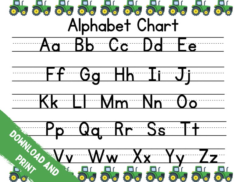 Printable ABC Chart, Tractor, Alphabet Chart, Handwriting Chart ...