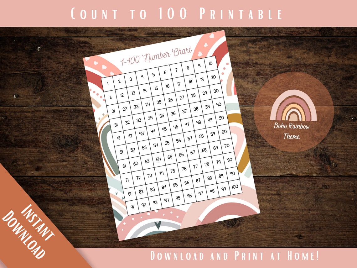 Number Chart/ Printable Hundreds Chart/ 1-100 Number Chart/ Count to ...