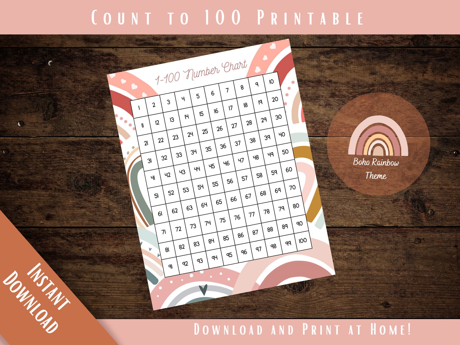 Number Chart/ Printable Hundreds Chart/ 1-100 Number Chart/ Count to ...