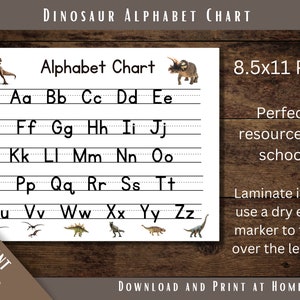 Printable ABC Chart, Dinosaur, Alphabet Chart, Handwriting Chart ...