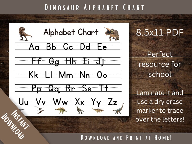 Printable ABC Chart, Dinosaur, Alphabet Chart, Handwriting Chart ...