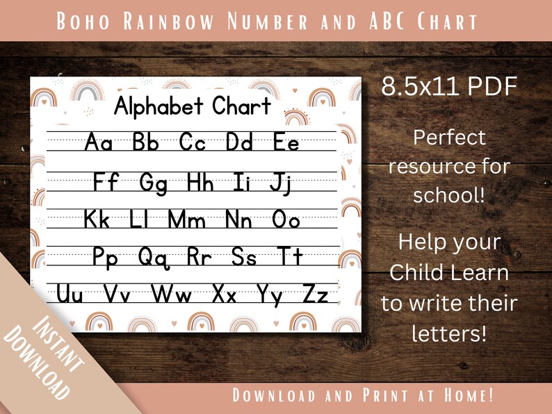 Alphabet Chart, Number Chart, Instant Download, Handwriting Chart, 1 ...