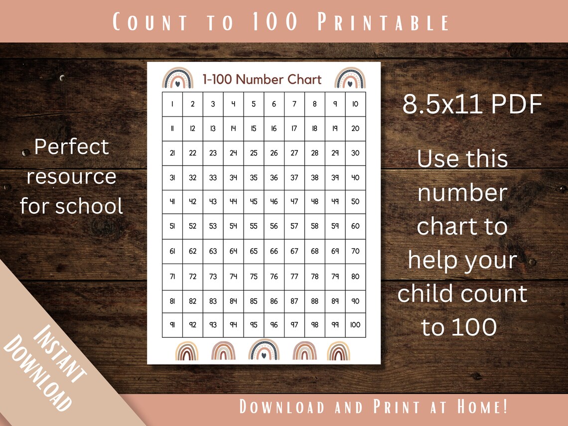 Number Chart/ Printable Hundreds Chart/ 1-100 Number Chart/ Count to ...