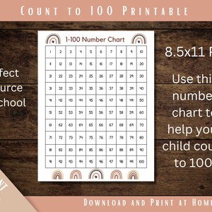 Number Chart/ Printable Hundreds Chart/ 1-100 Number Chart/ Count to ...