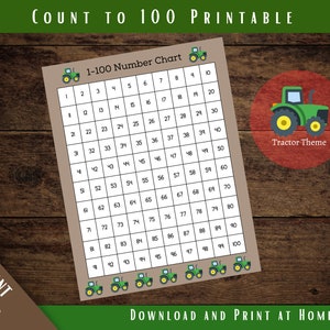 Number Chart/ Printable Hundreds Chart/ 1-100 Number Chart/ Count to ...