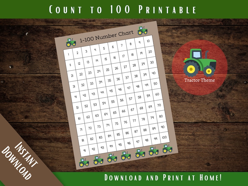 Number Chart/ Printable Hundreds Chart/ 1-100 Number Chart/ Count to ...