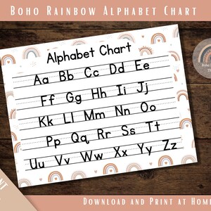 Printable ABC Chart, Boho Rainbow, Alphabet Chart, Handwriting Chart ...