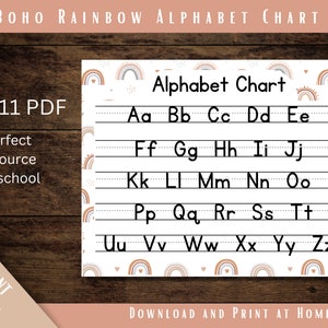 Printable ABC Chart, Boho Rainbow, Alphabet Chart, Handwriting Chart ...