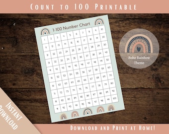 Number Chart/ Printable Hundreds Chart/ 1-100 Number Chart/ Count to ...