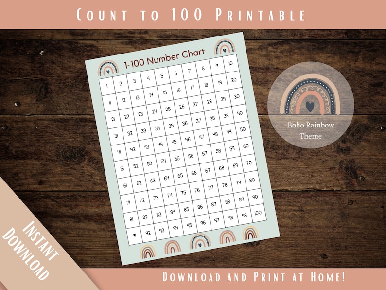 Number Chart/ Printable Hundreds Chart/ 1-100 Number Chart/ Count to ...