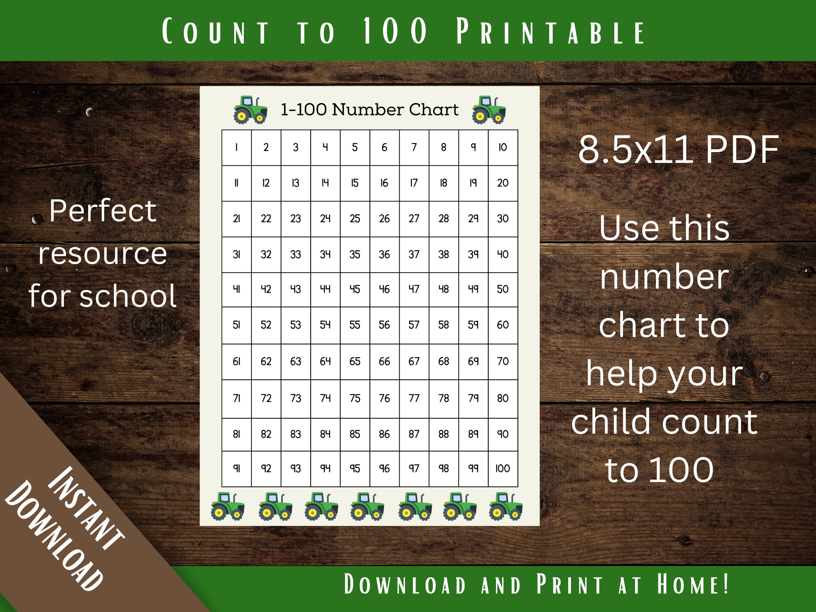 Number Chart/ Printable Hundreds Chart/ 1-100 Number Chart/ Count to ...