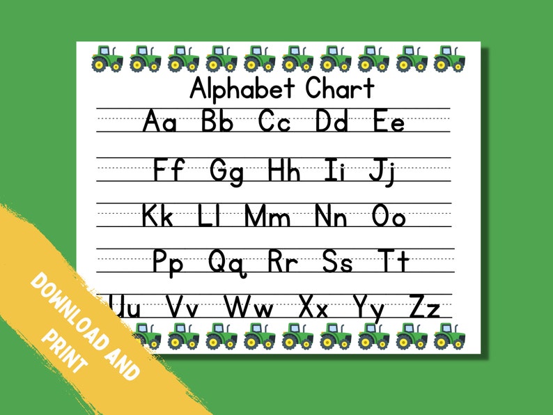 Printable ABC Chart, Tractor, Alphabet Chart, Handwriting Chart ...