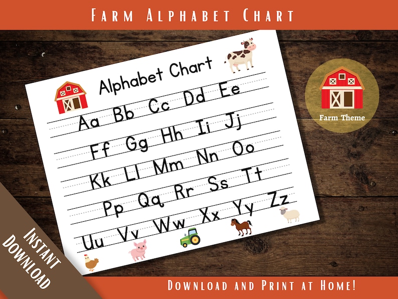 Printable ABC Chart, Farming, Alphabet Chart, Handwriting Chart ...