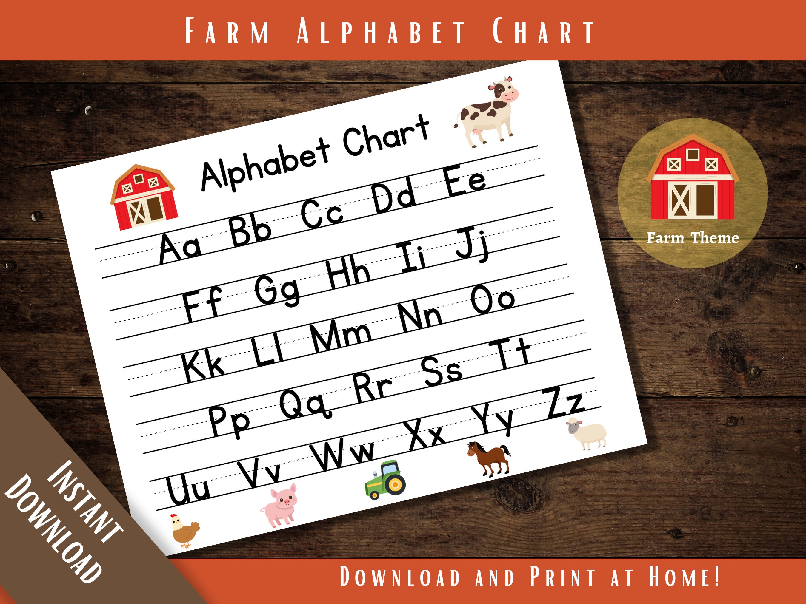 Printable ABC Chart, Farming, Alphabet Chart, Handwriting Chart ...