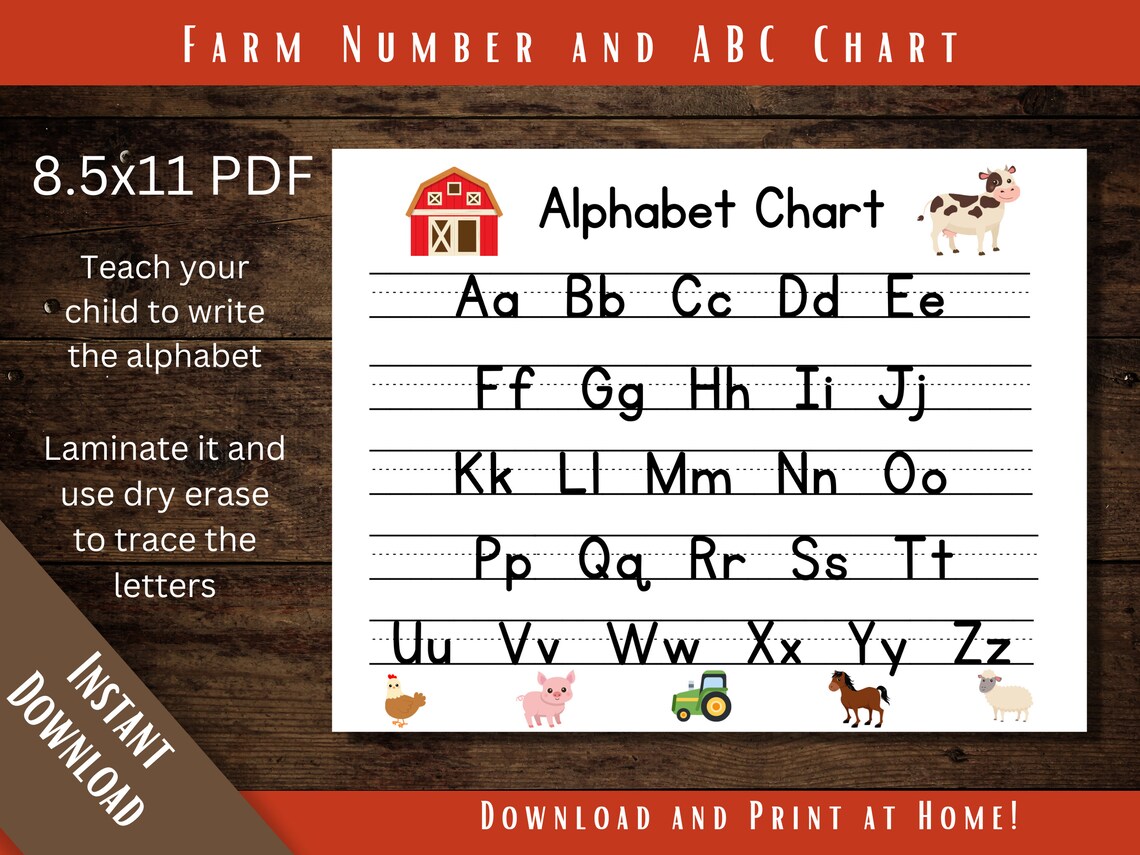Alphabet Chart, Number Chart, Instant Download, Handwriting Chart, 1 ...
