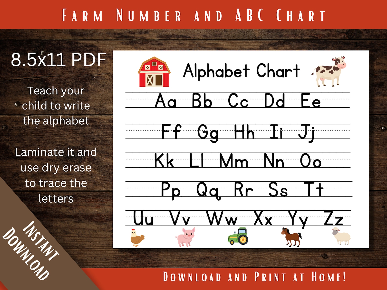 Alphabet Chart, Number Chart, Instant Download, Handwriting Chart, 1 ...