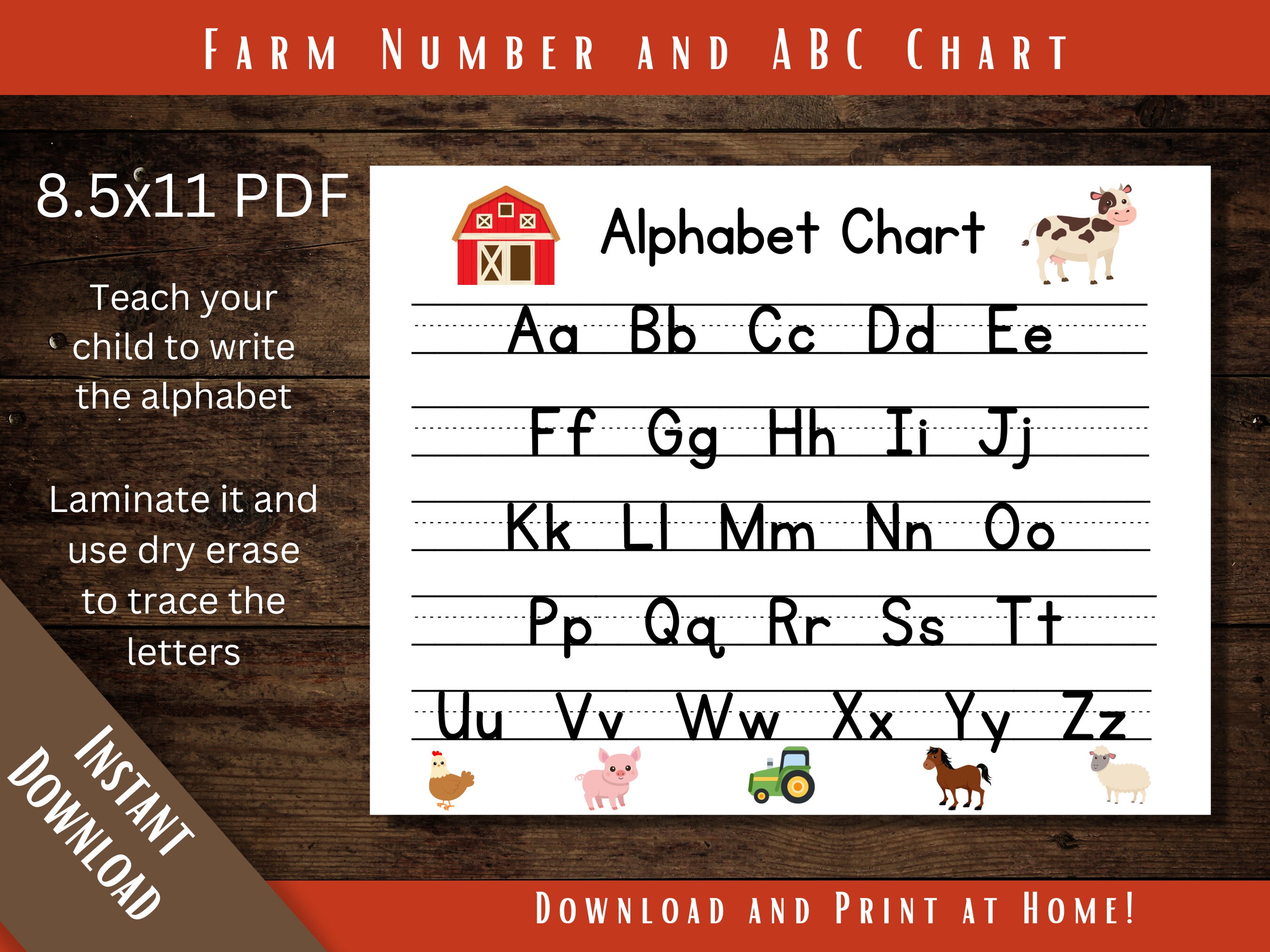 Alphabet Chart, Number Chart, Instant Download, Handwriting Chart, 1 ...