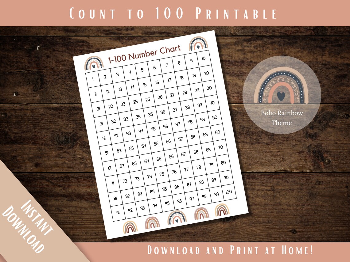 Number Chart/ Printable Hundreds Chart/ 1-100 Number Chart/ Count to ...