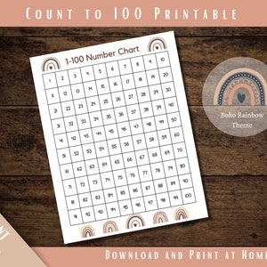 Number Chart/ Printable Hundreds Chart/ 1-100 Number Chart/ Count to ...