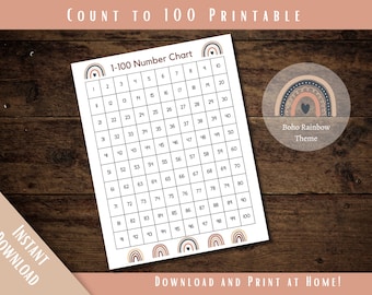 Number Chart/ Printable Hundreds Chart/ 1-100 Number Chart/ Count to ...