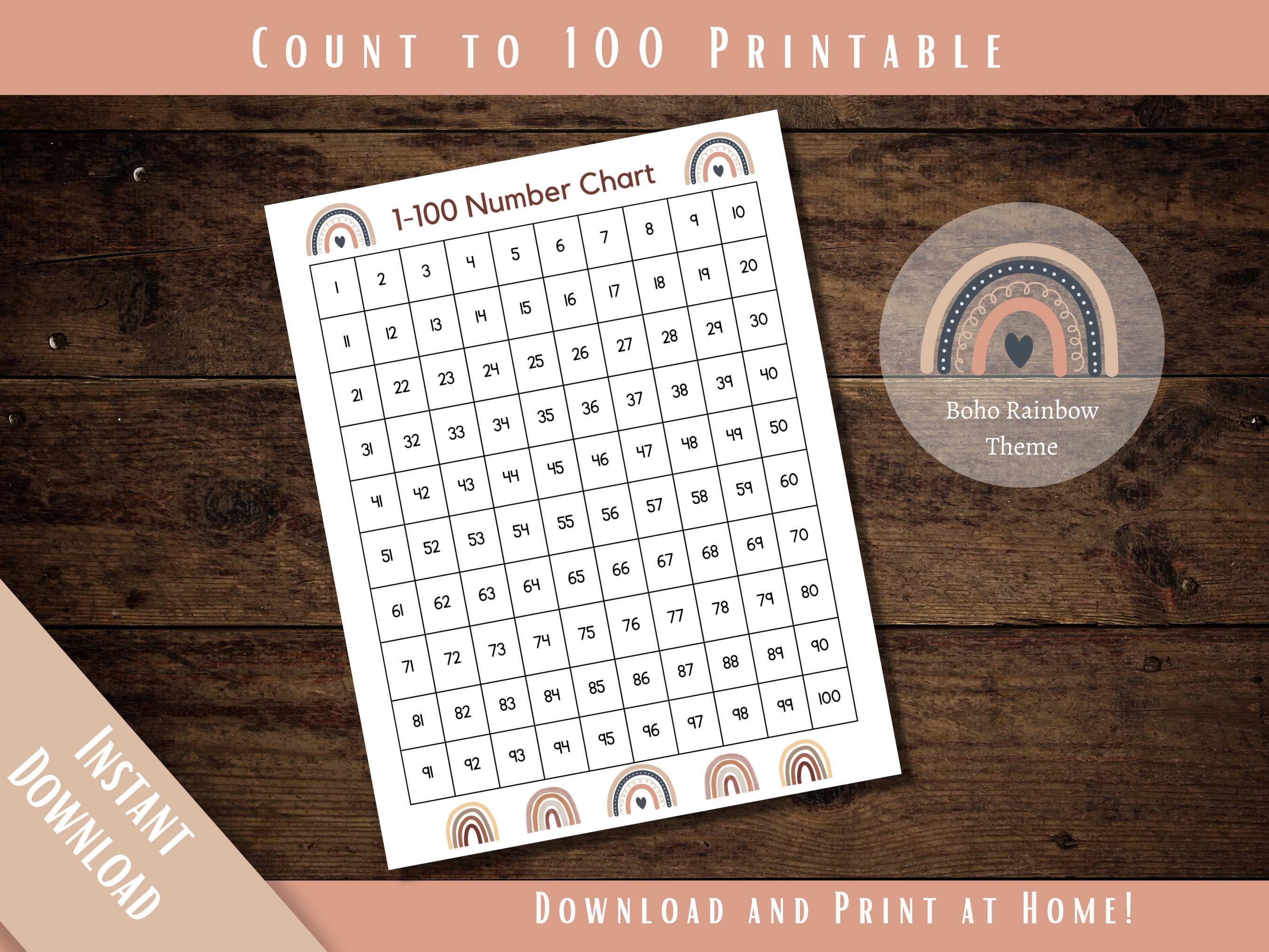Number Chart/ Printable Hundreds Chart/ 1-100 Number Chart/ Count to ...