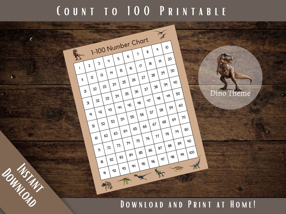 Hundreds Chart Printable/ 1-100 Number Chart/ Dinosaur/ School Resource ...