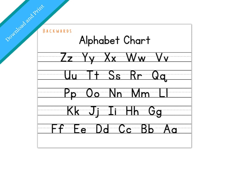 Backwards ABC Chart / Printable Alphabet Chart / Alphabet Chart ...
