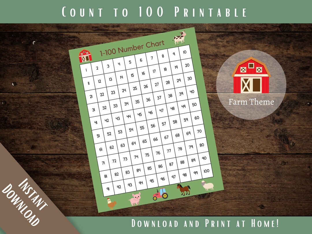 Number Chart/ Printable Hundreds Chart/ 1-100 Number Chart/ Count to ...