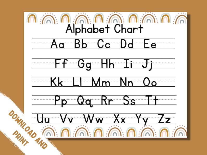 Printable ABC Chart, Boho Rainbow, Alphabet Chart, Handwriting Chart ...