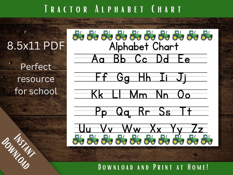 Printable ABC Chart, Tractor, Alphabet Chart, Handwriting Chart ...