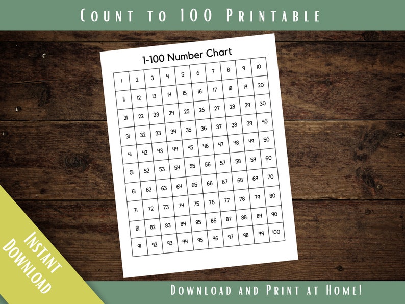 Number Chart/ Printable Hundreds Chart/ 1-100 Number Chart/ Count to ...