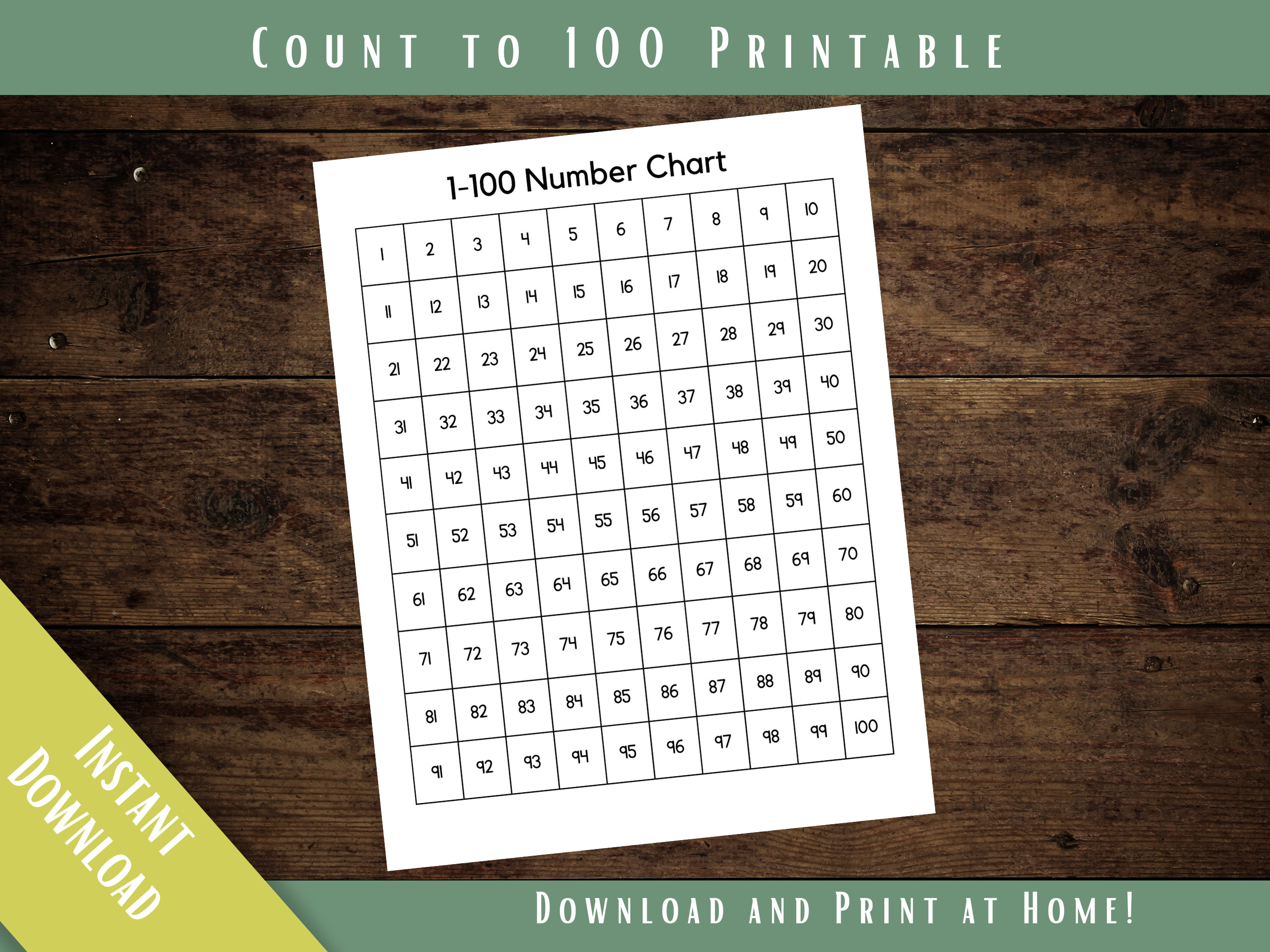 Number Chart/ Printable Hundreds Chart/ 1-100 Number Chart/ Count to ...