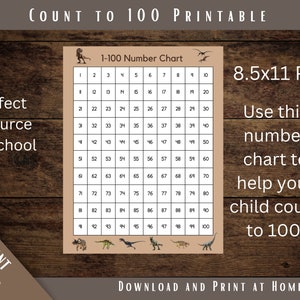 Hundreds Chart Printable/ 1-100 Number Chart/ Dinosaur/ School Resource ...