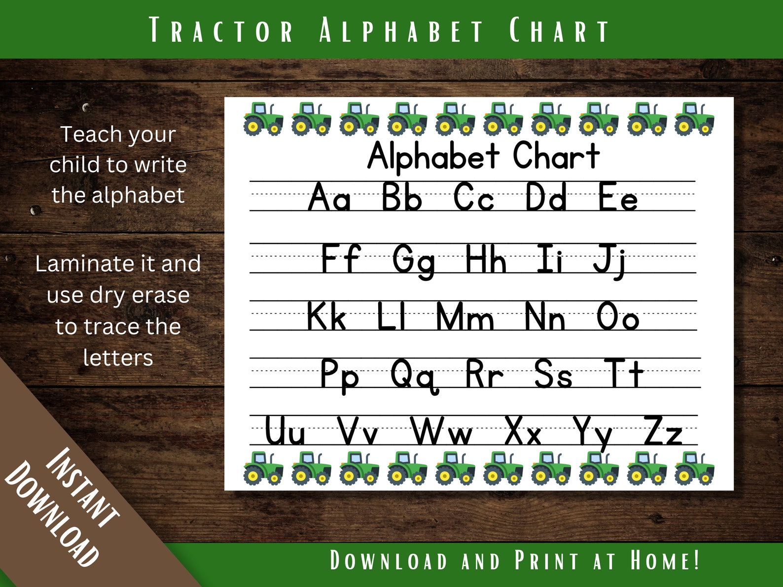Printable ABC Chart, Tractor, Alphabet Chart, Handwriting Chart ...