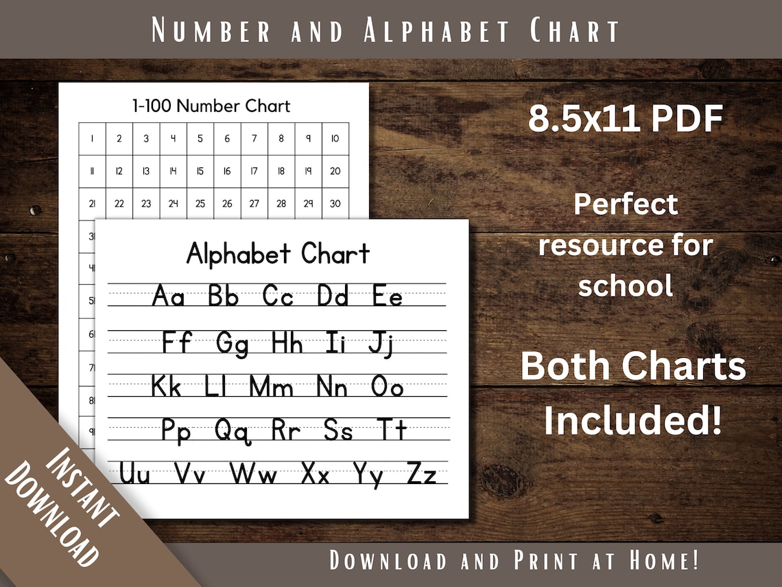 Alphabet Chart, Number Chart, Instant Download, Handwriting Chart, 1 ...