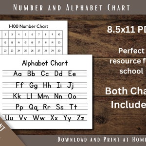 Alphabet Chart, Number Chart, Instant Download, Handwriting Chart, 1 ...