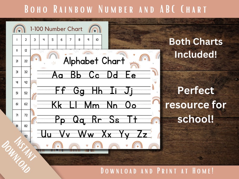 Alphabet Chart, Number Chart, Instant Download, Handwriting Chart, 1 ...