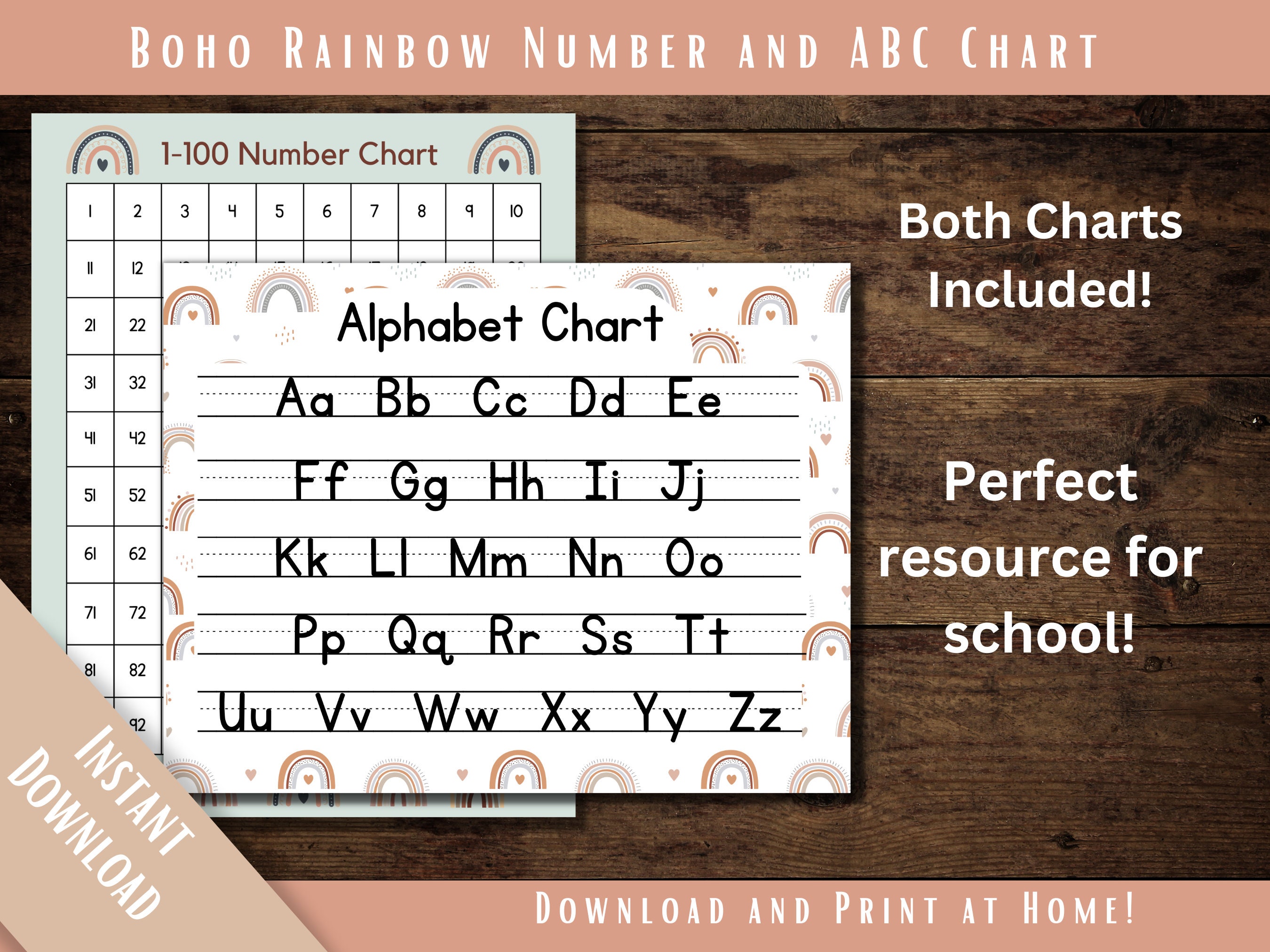 Alphabet Chart, Number Chart, Instant Download, Handwriting Chart, 1 ...